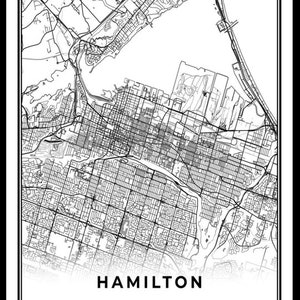 Hamilton Map Print, Ontario ON Canada Map Art Poster, City Street Road ...