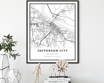 Retro Jefferson City Missouri Street Map Classic Maps of American ...