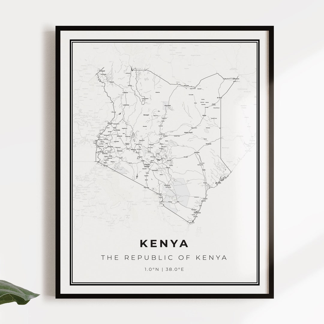 Kenya Map Poster Print, Country Street Road Map Wall Art, Country ...