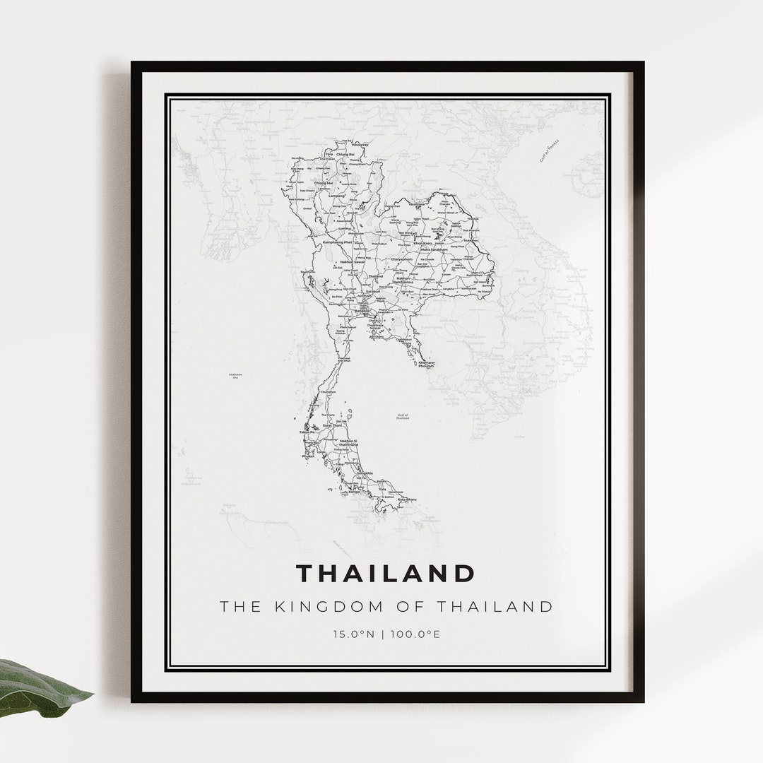 Thailand Map Poster Print, Country Street Road Map Wall Art, Country ...