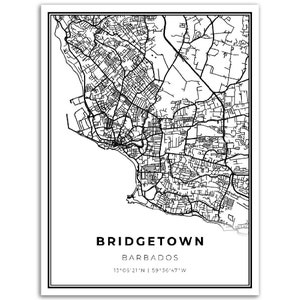 Bridgetown Map Print, Barbados Map Art Poster, Saint Michael Map Art ...