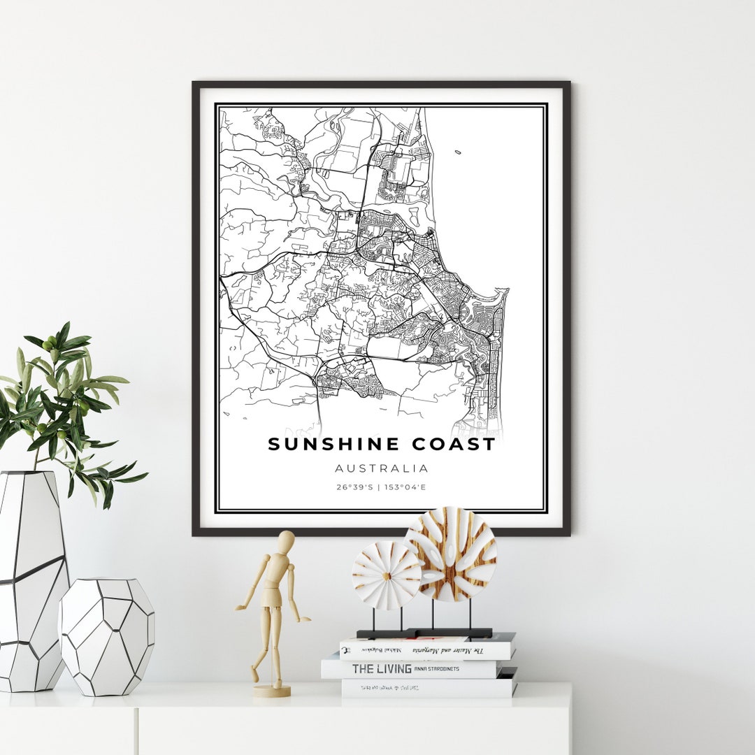 Sunshine Coast Map Print, Australia Map Art Poster, Queensland, City ...