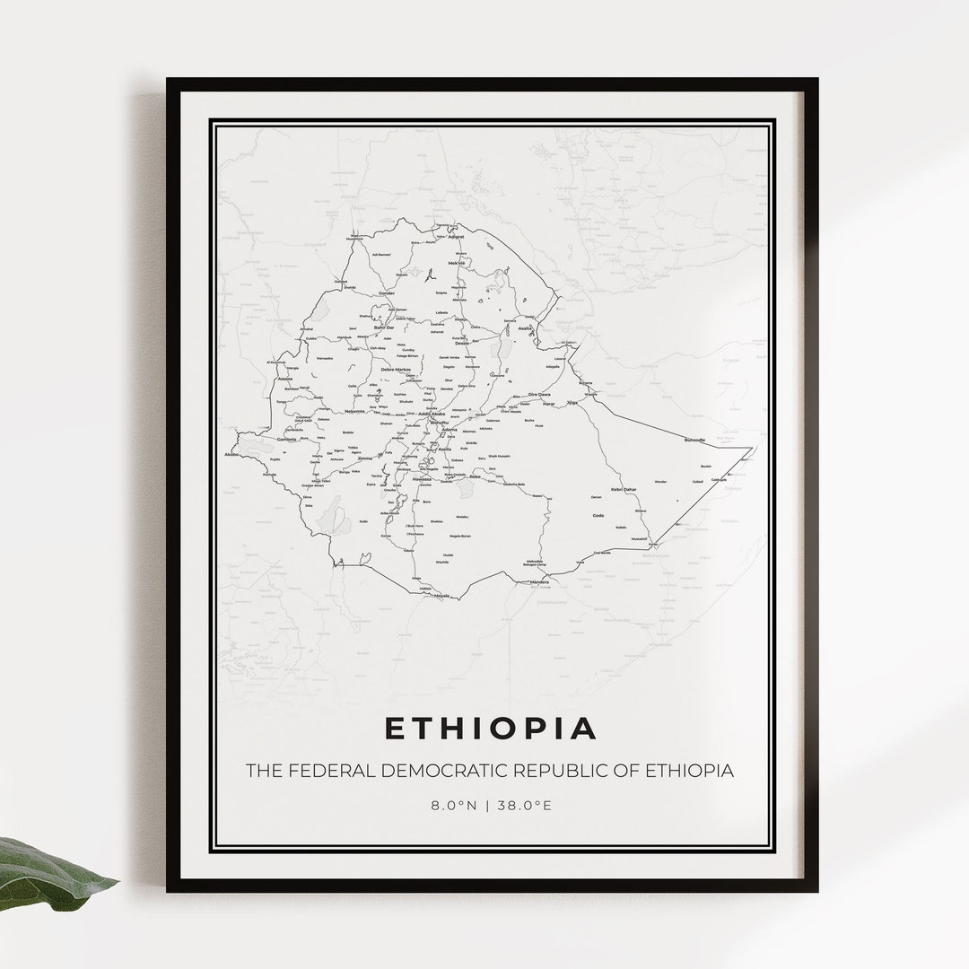 Ethiopia Map Poster Print, Country Street Road Map Wall Art, Country ...