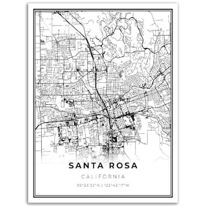 Santa Rosa Map Print, California CA USA Map Art Poster, City Street ...