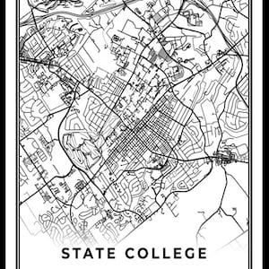 State College Map Print, Pennsylvania PA USA Map Art Poster, City ...