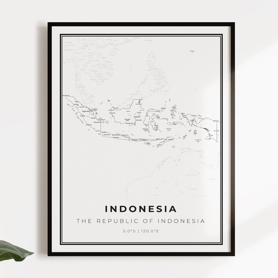 Indonesia Map Poster Print, Country Street Road Map Wall Art, Country ...