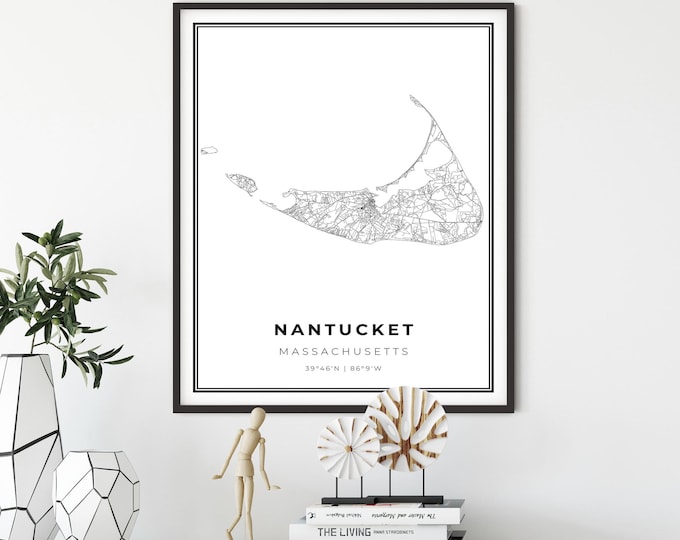 Nantucket Map, Vintage Nantucket Island Map, Nautical Decor, Large Wall ...