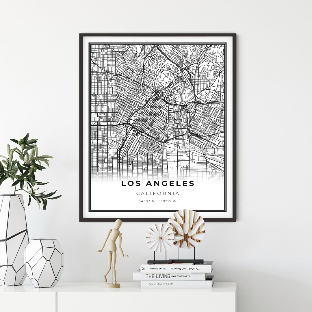 Downtown Los Angeles Map Print, California CA USA Map Art Poster, City ...