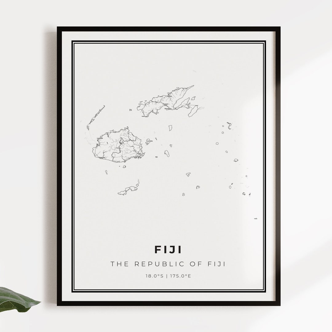 Fiji Map Poster Print, Country Street Road Map Wall Art, Country Map ...
