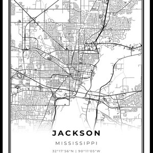 Jackson Map Print, Mississippi MS USA Map Art Poster, City Street Road ...
