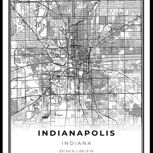 Indianapolis Map Print, Indiana IN USA Map Art Poster, City Street Road ...