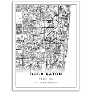 Boca Raton Map Print, Florida FL USA Map Art Poster, Palm Beach City ...