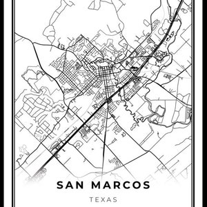 San Marcos Map Print, Texas USA Map Art Poster, TX United States Street ...