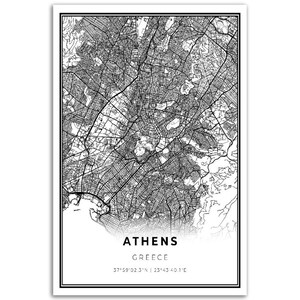 Athens Map Print, Greece Map Art Poster, City Street Road Map Wall Art ...