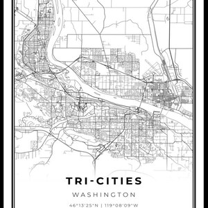 The Tri-cities Map Print, Washington WA USA Map Art Poster, City Street ...