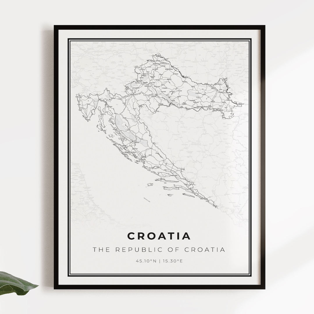 Croatia Map Poster Print, Country Street Road Map Wall Art, Country Map ...