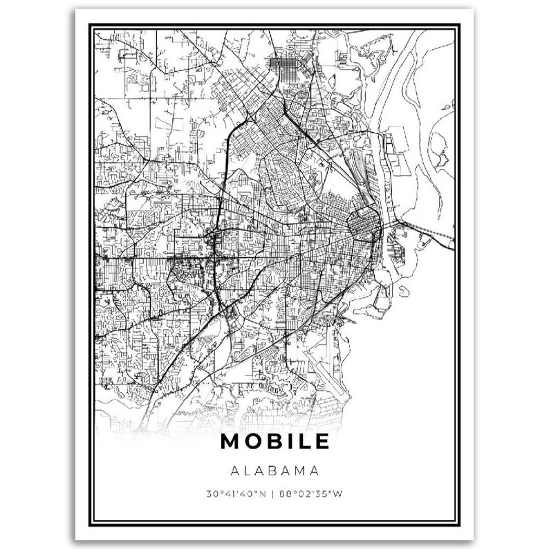 Mobile Alabama Map Print: City Street Art Poster - Etsy
