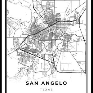 San Angelo Map Print Texas TX USA Map Art Poster City Street - Etsy
