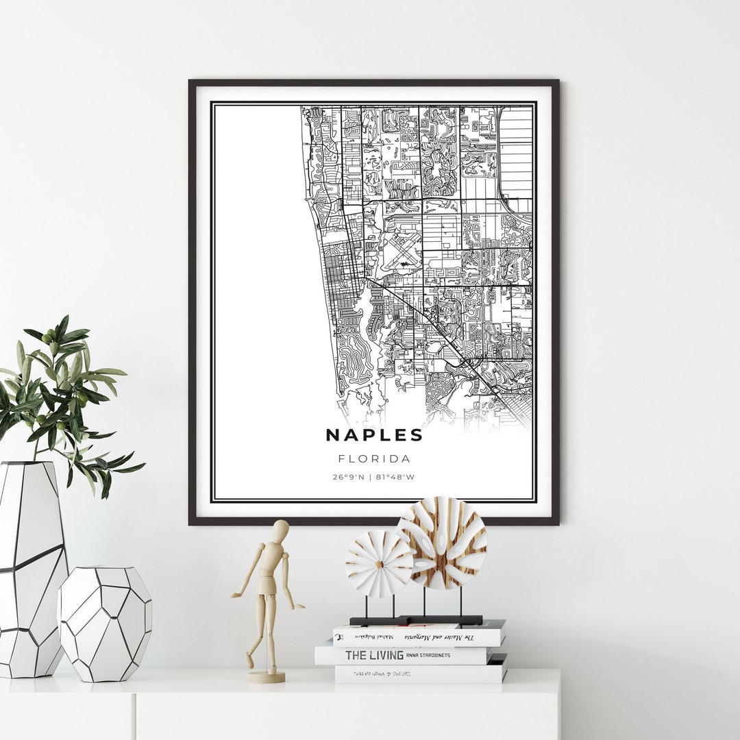 Naples Map Print, Florida FL USA Map Art Poster, Collier County City ...