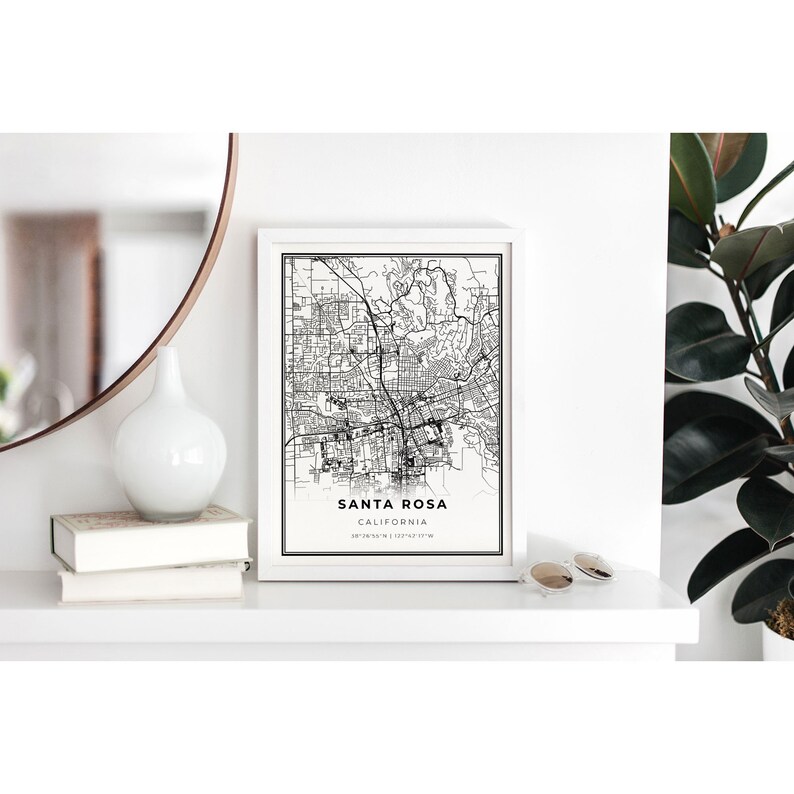 Santa Rosa Map Print California CA USA Map Art Poster City | Etsy