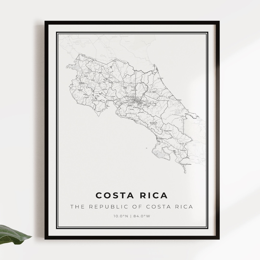 Costa Rica Map Poster Print, Country Street Road Map Wall Art, Country ...