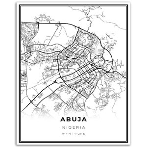 Abuja Map Print, Nigeria Map Art Poster, City Street Road Map Wall Art ...