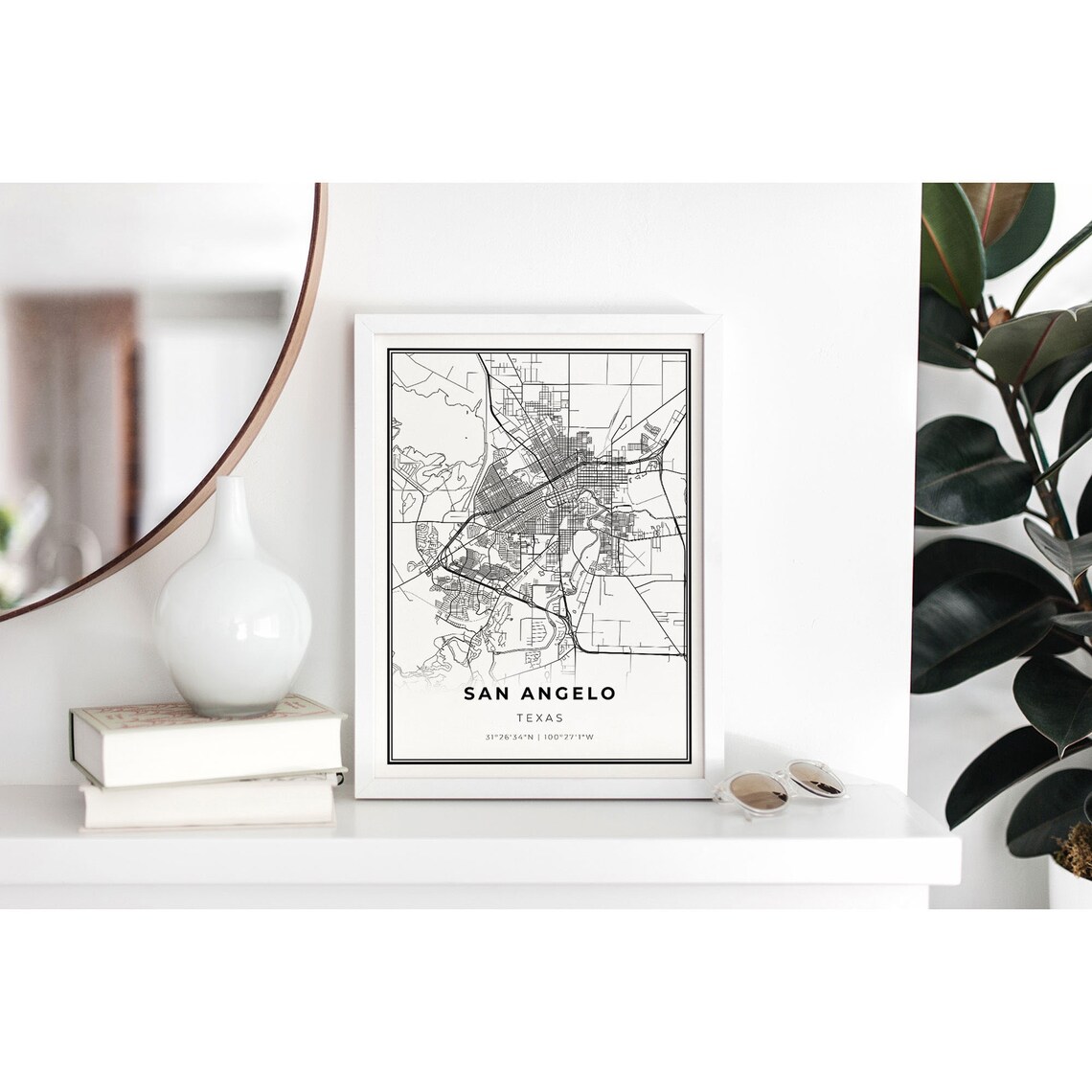 San Angelo Map Print Texas TX USA Map Art Poster City Street - Etsy