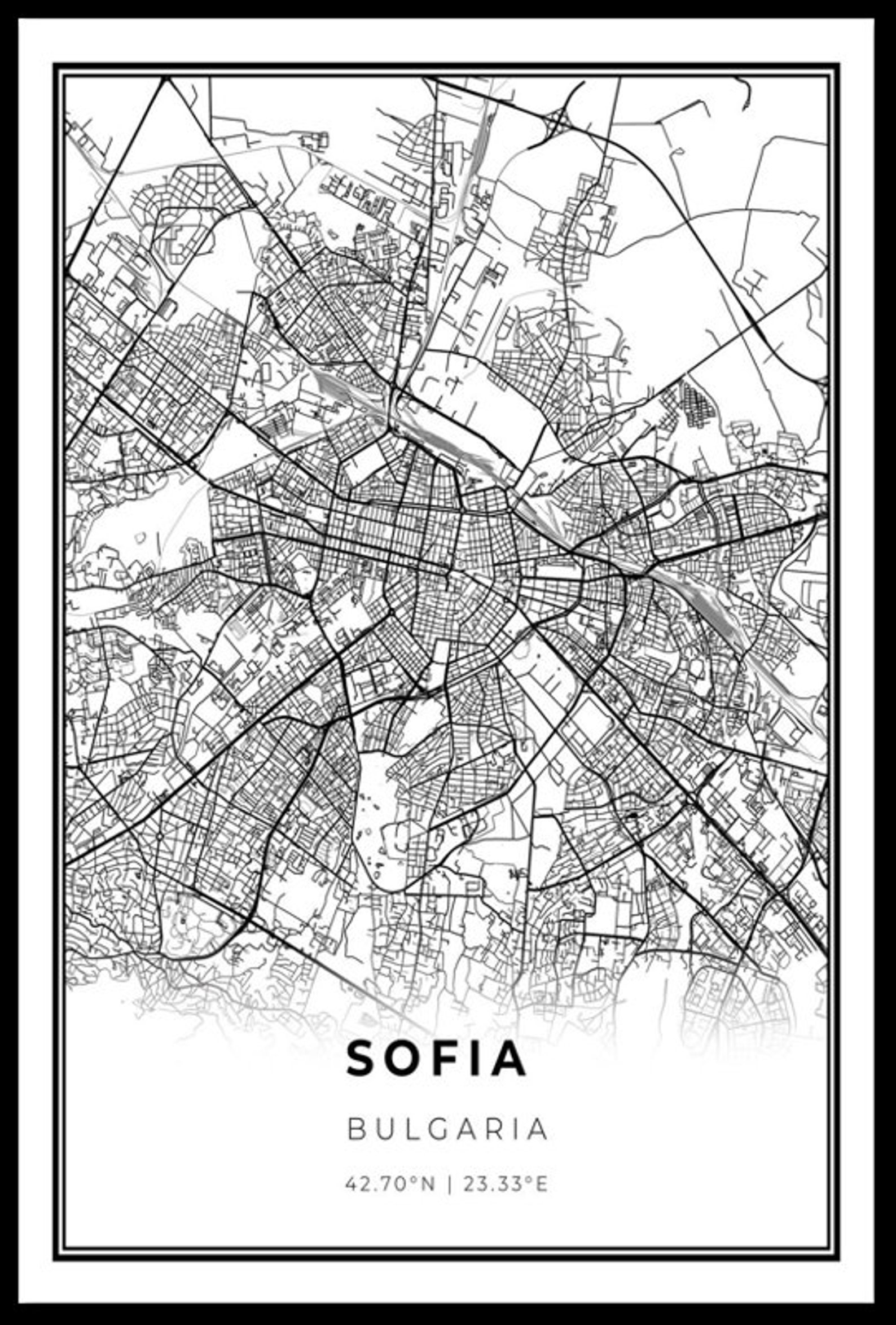 Sofia Map Print, Bulgaria Map Art Poster City Street Road Map Wall Art ...