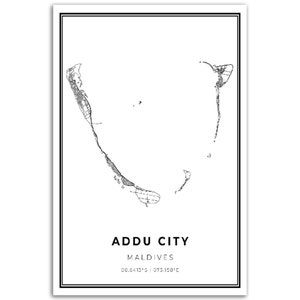 Addu City Map Print, Maldives, Map Art Poster, City Street Road Map ...