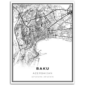 Baku Map Print, Azerbaijan Map Art Poster, City Map Wall Art, Bedroom ...