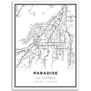 Paradise Map Print, California CA USA Map Art Poster, Butte County City ...