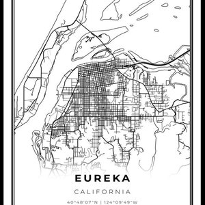 Eureka Map Print, California CA USA Map Art Poster, City Road Street ...
