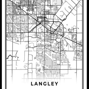 Langley Map Print, British Columbia BC Canada, City Street Road Map ...