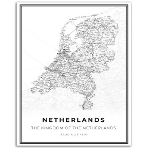 Netherlands Map Poster Print, Country Street Road Map Wall Art, Country ...