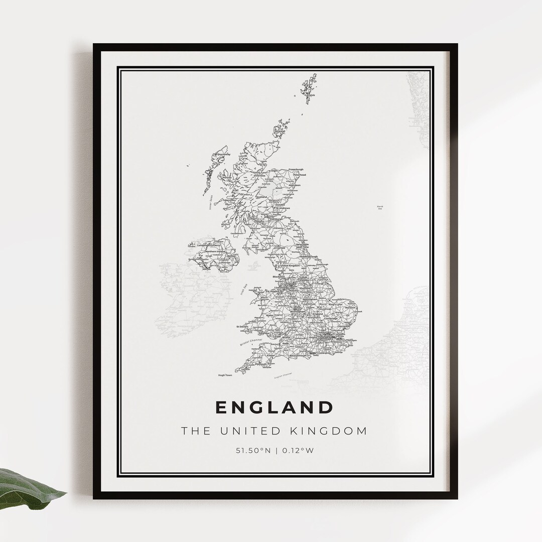 England Map Poster: Country Road Map Wall Art - Etsy
