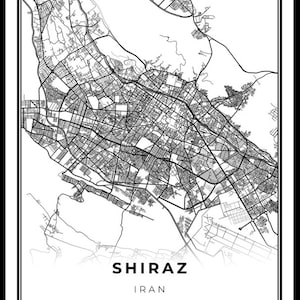 Shiraz Map Print, Iran Map Art Poster, City Map Wall Art, Map Poster ...