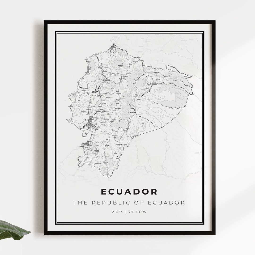 Ecuador Map Poster Print, Country Street Road Map Wall Art, Country Map ...