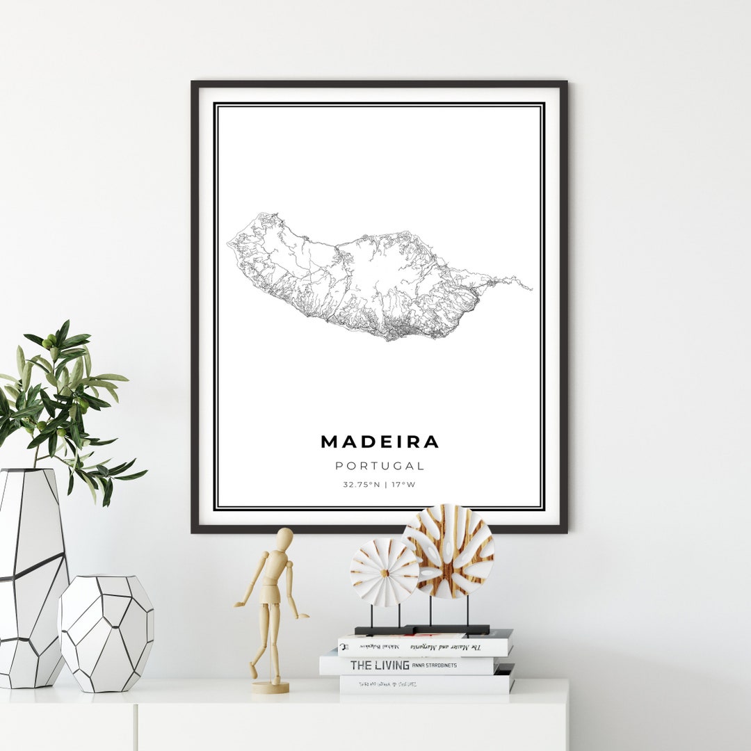 Madeira Map Print Portugal Map Art Poster Funchal City - Etsy