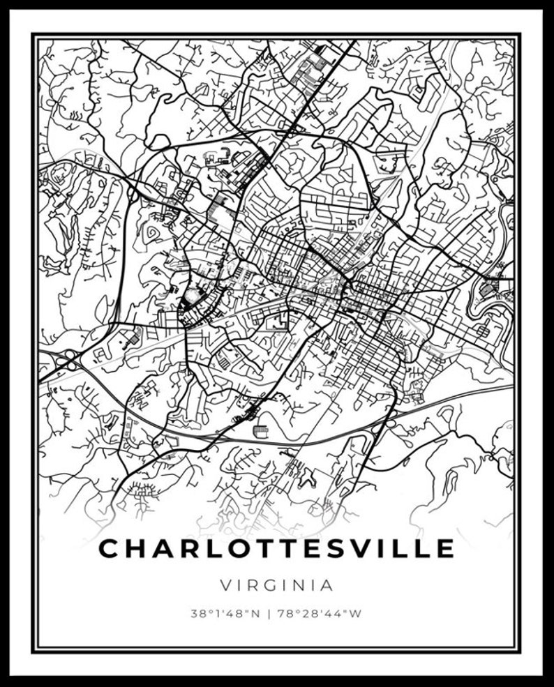 Charlottesville Virginia Map Print, City Street Art Poster, NM303 - Etsy