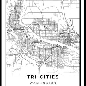 The Tri-cities Map Print, Washington WA USA Map Art Poster, City Street ...