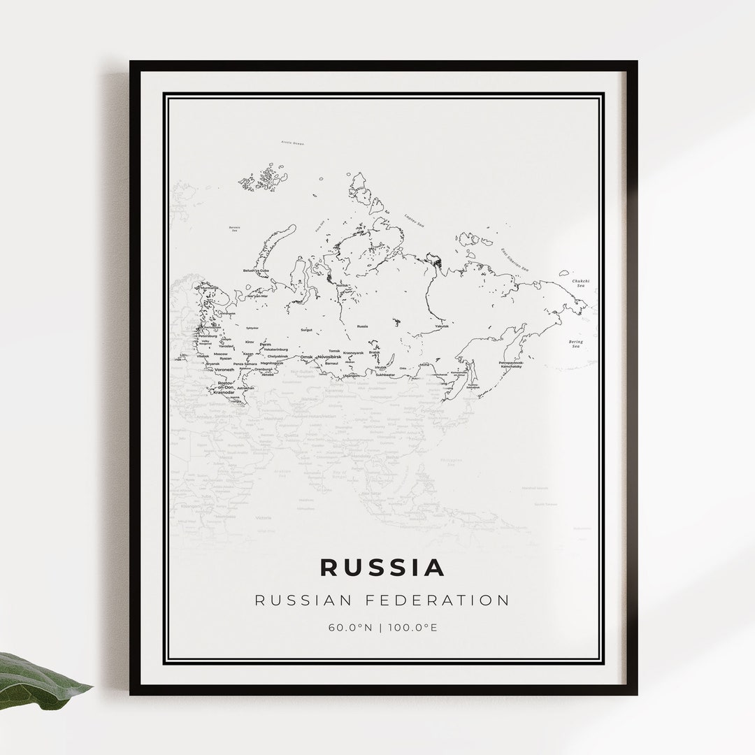 Russia Map Poster Print, Country Street Road Map Wall Art, Country Map ...
