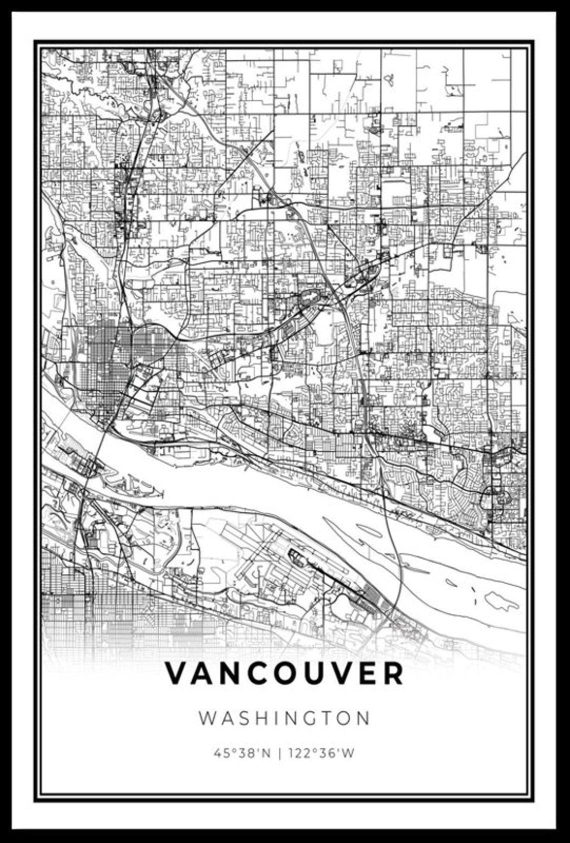 Vancouver Washington Map Art Print: City Street Map Poster - Etsy