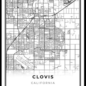 Clovis Map Print, California CA USA Map Art Poster, City Street Road ...