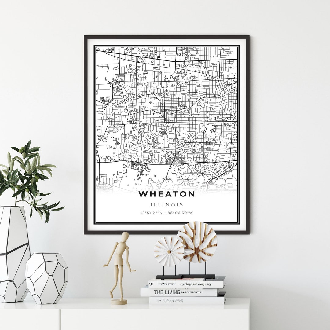 Wheaton Map Print, Illinois IL USA Map Art Poster, Dupage County, City ...