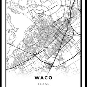 Waco Map Print, Texas TX USA Map Art Poster, City Street Road Map Wall ...