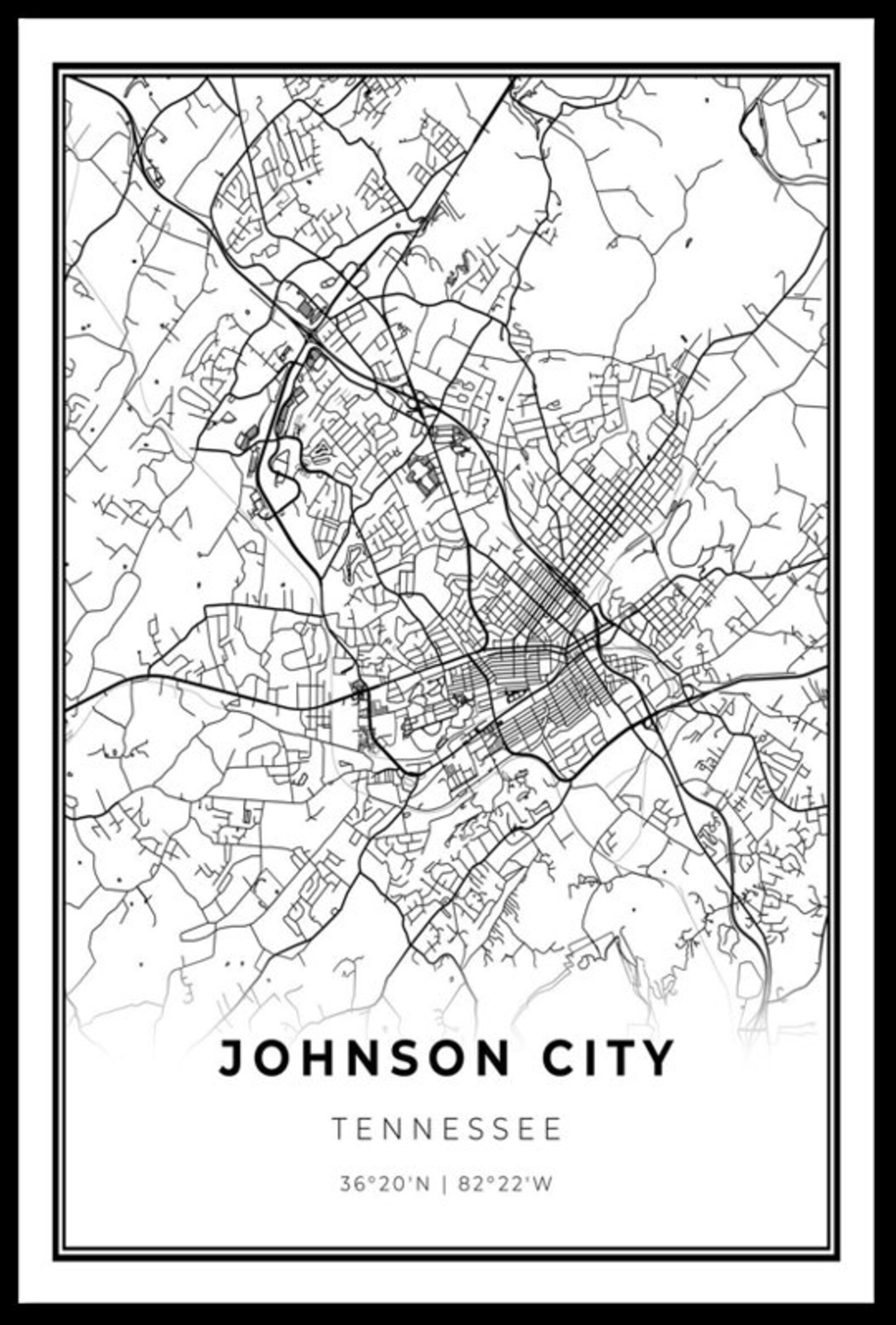 Johnson City Tennessee Map Print, City Street Art Poster, NM294 - Etsy