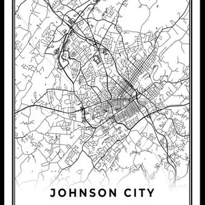 Johnson City Map Print, Tennessee TN USA Map Art Poster, City Street ...