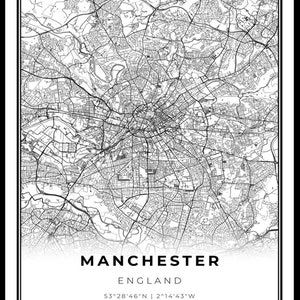 Manchester Map Print, England United Kingdom UK Map Art Poster, City ...