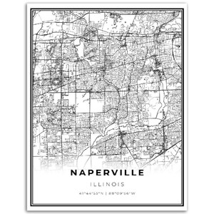 Naperville Map Print, Illinois IL USA Map Art Poster, City Street Road ...