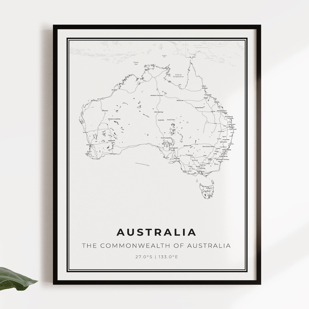 Australia Map Poster Print, Country Street Road Map Wall Art, Country ...